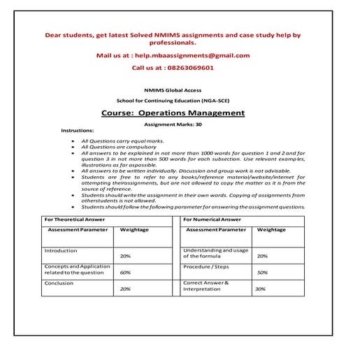 Operations management nmims latest solved assignments | DOC | Homework ...