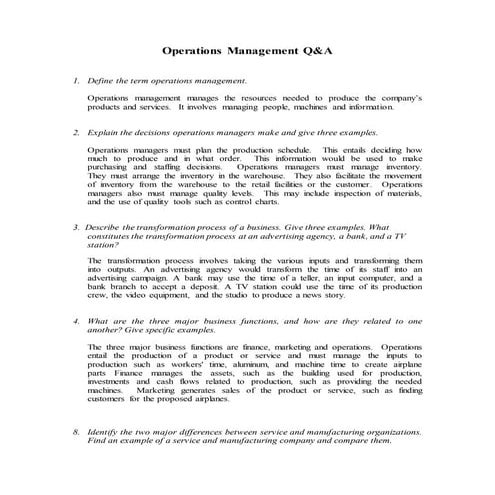 Operations Management Q&A | DOCX
