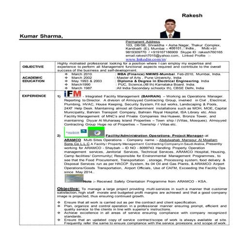 Firoz Ahmed Facility Management CV | DOC