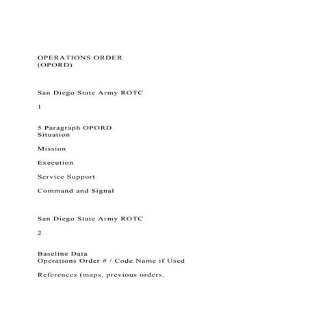 Operations Order Opord San Diego State Army Rotc Docx