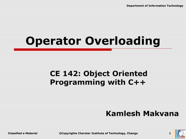 Operator overloading | PPT Operator overloading | PPT