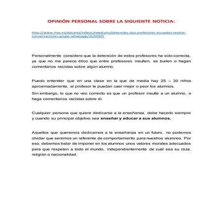 Opinión personal sobre la siguiente noticia. | DOCX