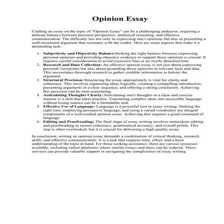 Opinion Essay. University of Saint Joseph CT | PDF