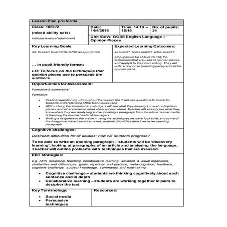 Opinion pieces Lesson Plan | PDF