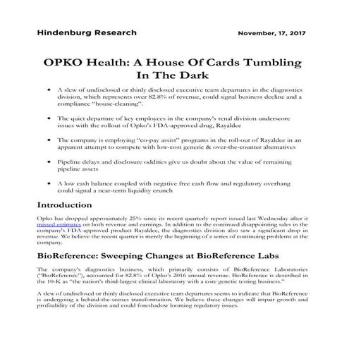 Opko health: A house of cards tumbling in the dark | PDF