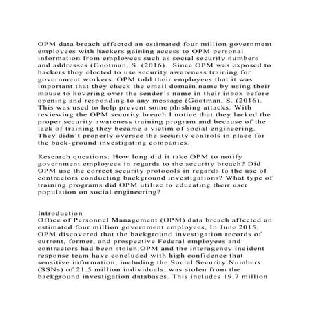 OPM data breach affected an estimated four million government empl.docx