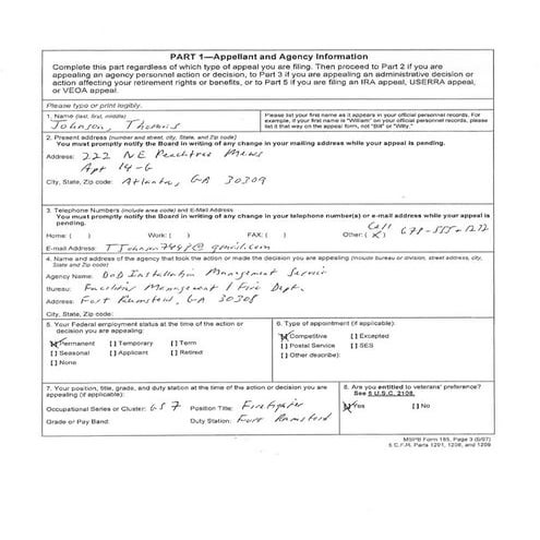 OPM Mock Appeal Form | PDF