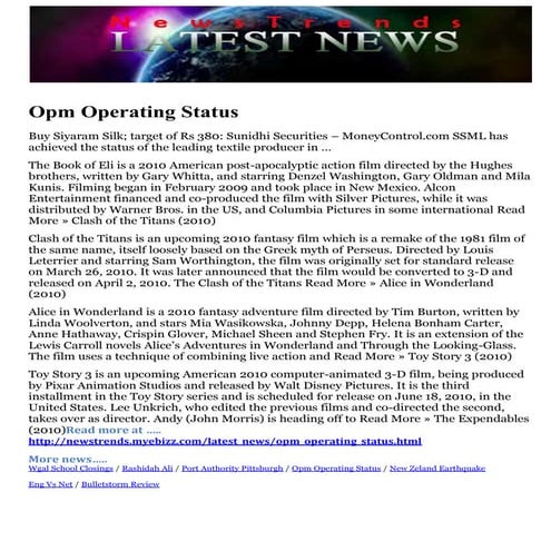 Opm operating status | PDF