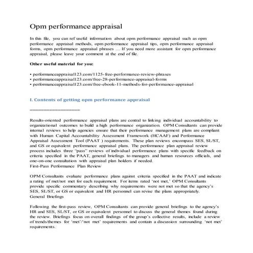 Opm performance appraisal | DOCX | Resume Writing and Advice | Job Search