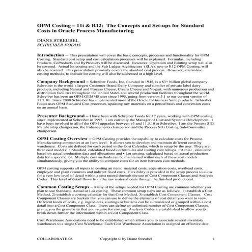 Opm standard costs_diane_streubel | PDF