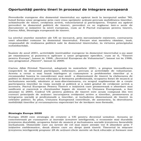Oportunitati pentru tineri in procesul de integrare europeana | PDF