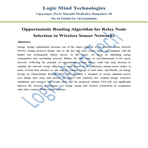 Opportunistic Routing Algorithm For Relay Node Selection In Wireless Sensor Networks Pdf