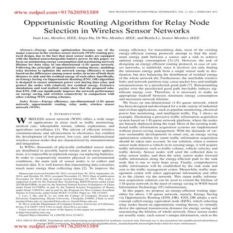 Opportunistic Routing Algorithm For Relay Node Selection In Wireless Sensor Networks 1 Pdf