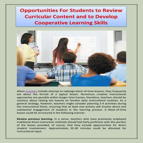Opportunities For Students to Review Curricular Content and to Develop ...