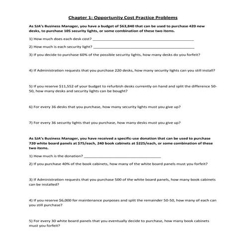 Opportunity cost worksheet 2013 | DOCX