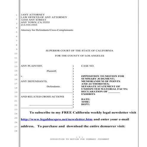 Opposition to a California summary judgment motion | PDF