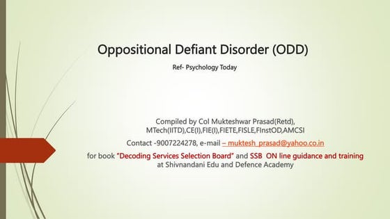 Behavioral Disorder : Oppositional Defiant Disorder | PDF