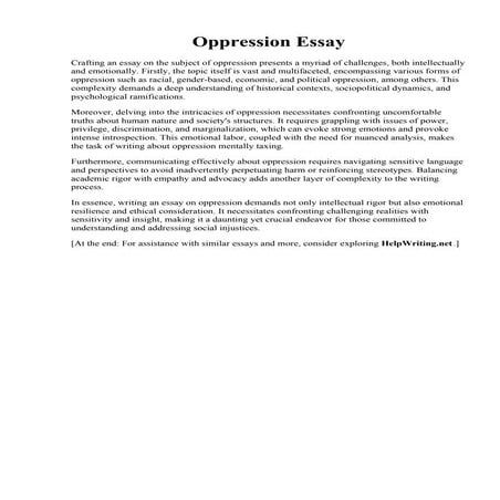 Oppression Essay. All Women Experience Oppression in the Same Way ...