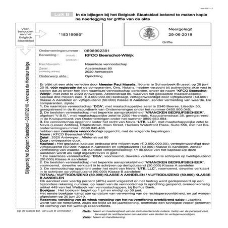 Oprichtingsakte KFCO Beerschot-Wilrijk gepubliceerd | PDF