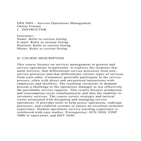 OPS 5095 – Service Operations Management Online FormatI. I.docx