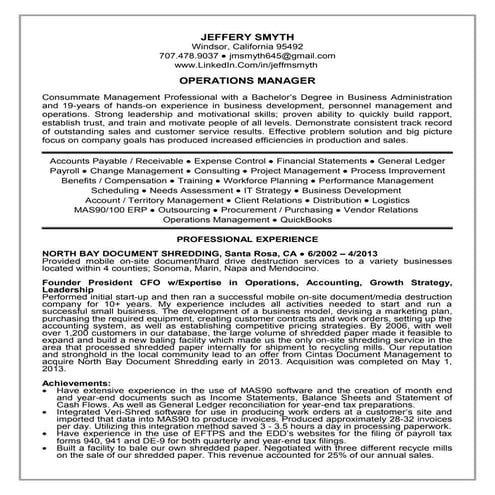 Operations Manager | DOC | Business Accounting & Finance | Business