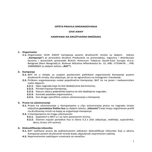 Opsti uslovi za giveaway | PDF