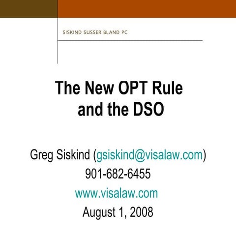 The New OPT Rule and the DSO | PPT | Education