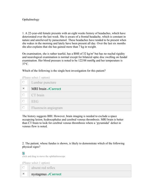 118 ophthalmology Questions & Answers - MCQ | PDF