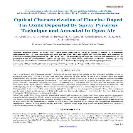 Optical Characterization of Fluorine Doped Tin Oxide Deposited By Spray Pyrolysis Technique and ...