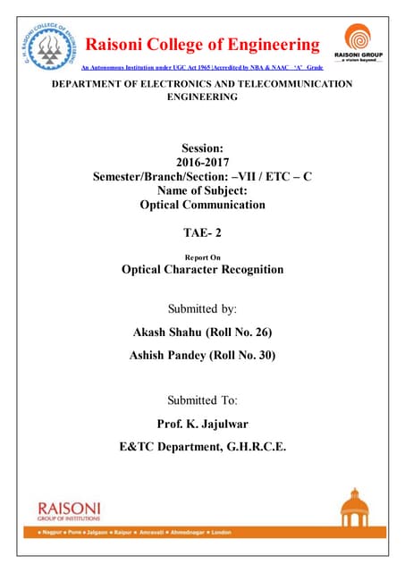 Optical character recognition (ocr) ppt | PPTX