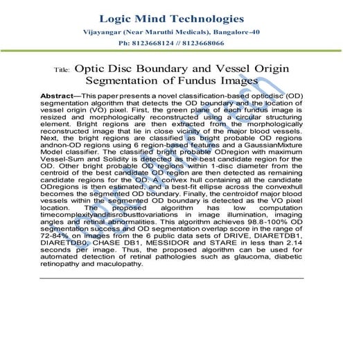 Optic Disc Boundary And Vessel Origin Pdf