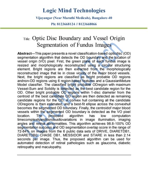 IRJET- Blood Vessel Segmentation in Retinal Images using Matlab | PDF