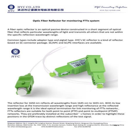 Optic Fiber Reflector for monitoring FTTx system | PDF