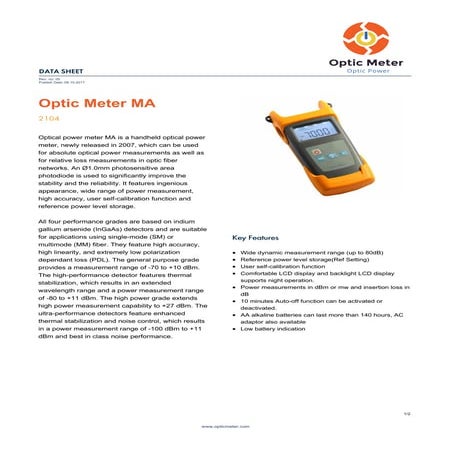 Optic Meter Datasheet Template | PDF | Consumer Electronics | Technology & Computing