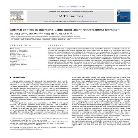 Optimal control in microgrid using multi agent reinforcement learning | PDF