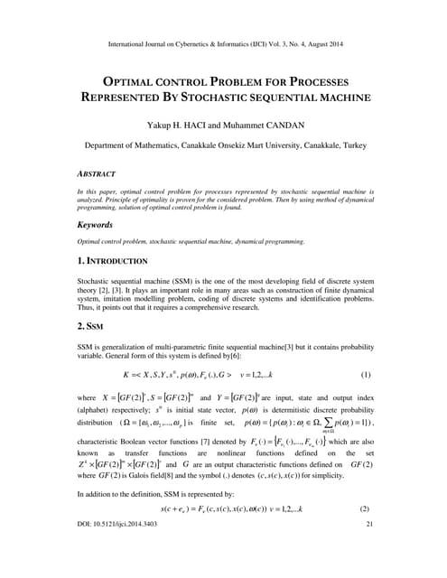 Optimal Control Problem For Stochastic Sequential Machines Pdf