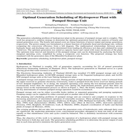Optimal Generation Scheduling Of Hydropower Plant With Pumped Storage Unit Pdf