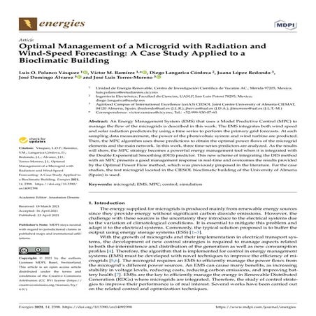 Optimal Management Of A Microgrid With Radiation And Wind Speed
