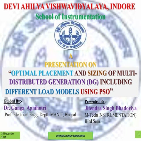 Optimal Placement And Sizing Of Multi Dg Using Pso Ppt 