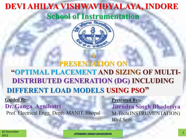 Optimal Placement And Sizing Of Multi Dg Using Pso Ppt