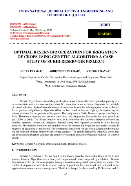 Optimal Reservoir Operation For Irrigation Of Crops Using Genetic