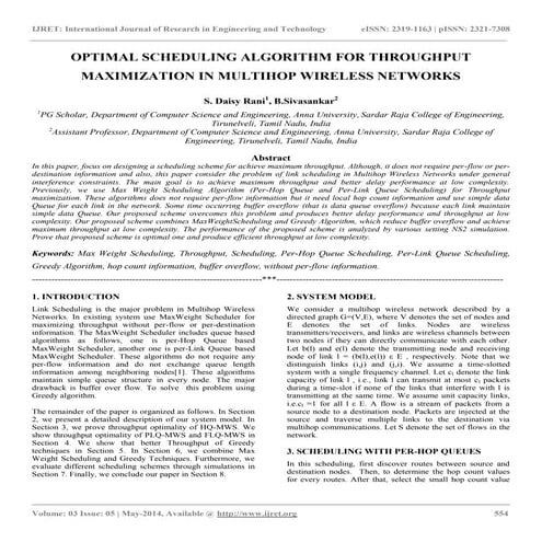 Optimal Scheduling Algorithm For Throughput Maximization In Multihop Wireless Networks Pdf