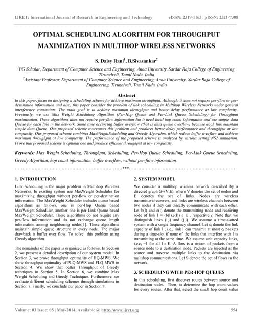 Optimal Scheduling Algorithm For Throughput Maximization In Multihop Wireless Networks Pdf