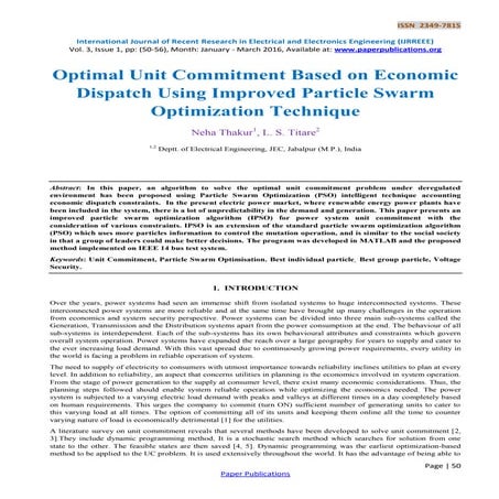 Optimal Unit Commitment Based On Economic Dispatch Using Improved Particle Swarm Optimization