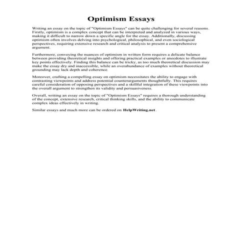 Optimism Essays. Optimism An Essay by Helen Keller 1903 Don Phin Esq ...
