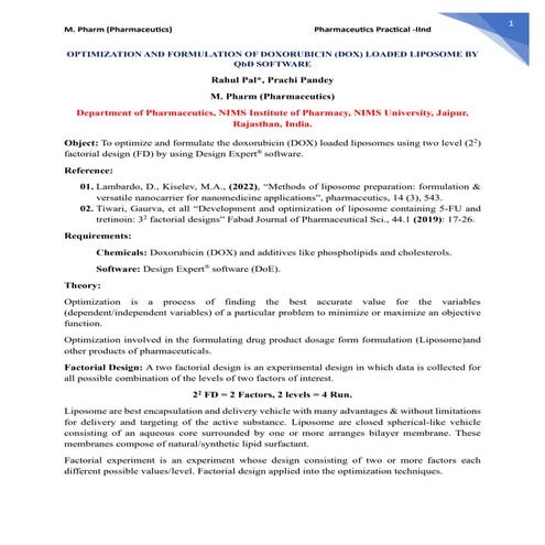Optimization And Formulation Of Doxycyline Loaded Liposome By Qbd Pdf Physics Science