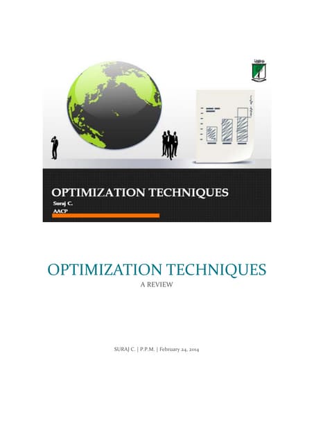 Optimization Techniques In Pharmaceutical Formulation & Processing | PPTX