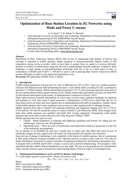 Optimization Of Base Station Location In 3 G Networks Using Mads And