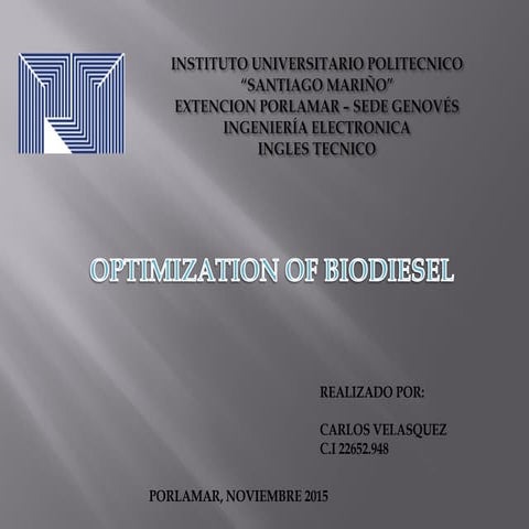 Optimization of biodiesel | PPT