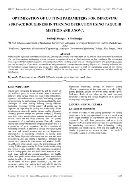 Optimization Of Cutting Parameters For Improving Surface Roughness In